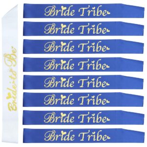 bachelorette party bride tribe sash set:1 bride to be sash and 9 bride tribe sashes fit bridal shower decorations wedding party favors (blue,10 pcs sash)