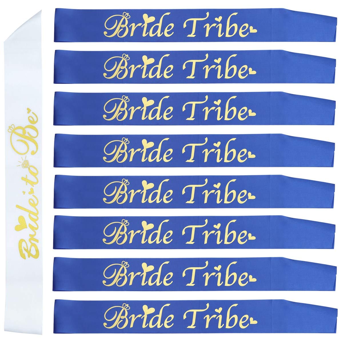 Bachelorette Party Bride Tribe Sash Set:1 Bride to Be Sash and 9 Bride Tribe Sashes Fit Bridal Shower Decorations Wedding Party Favors (Blue,10 Pcs Sash)