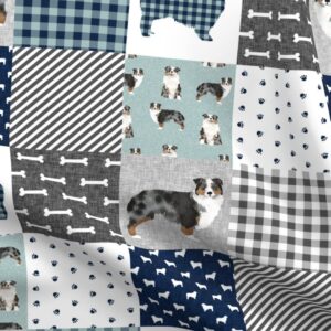 Spoonflower Fabric - Australian Pet Quilt Blue Cheater Floral Shepherd Dogs Wholecloth Top Printed on Petal Signature Cotton Fabric by The Yard - Sewing Quilting Apparel Crafts Decor