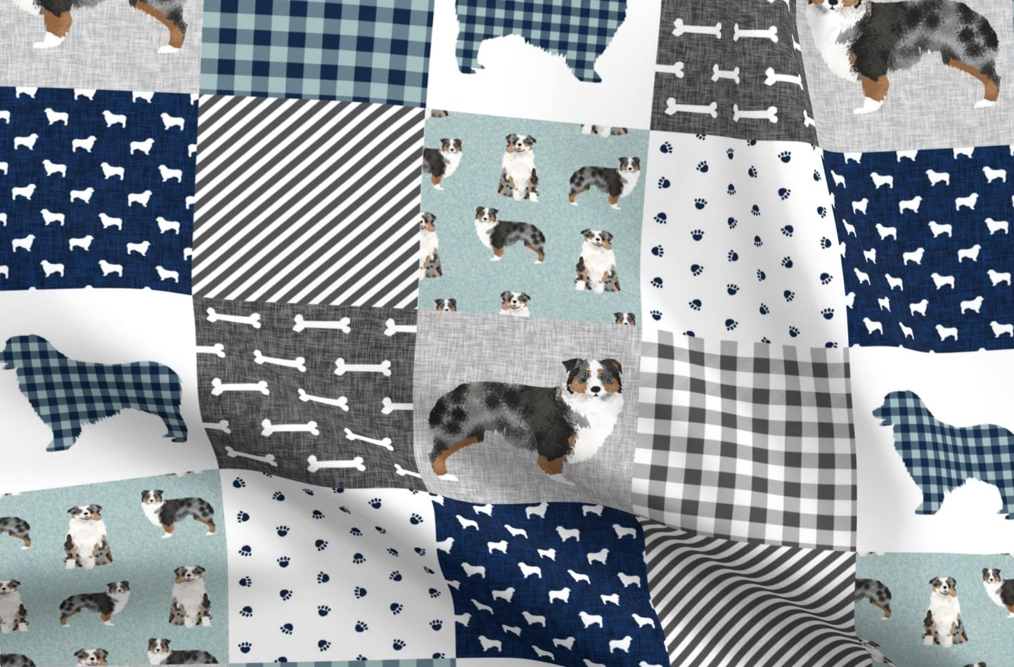 Spoonflower Fabric - Australian Pet Quilt Blue Cheater Floral Shepherd Dogs Wholecloth Top Printed on Petal Signature Cotton Fabric by The Yard - Sewing Quilting Apparel Crafts Decor