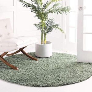 Unique Loom Davos Shag Collection Area Rug - Solid (6' 7" Round, Sage)