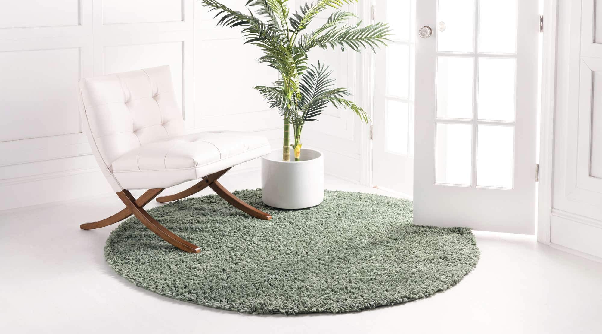 Unique Loom Davos Shag Collection Area Rug - Solid (6' 7" Round, Sage)