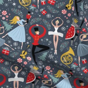 Spoonflower Fabric - Nutcracker Ballet Christmas Music Holiday Ballerina Printed on Petal Signature Cotton Fabric by The Yard - Sewing Quilting Apparel Crafts Decor