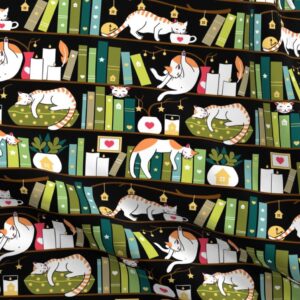 Spoonflower Fabric - Library Cats Cat Book Candle Bookshelf Hygge Books Cute Home Pet Printed on Petal Signature Cotton Fabric by The Yard - Sewing Quilting Apparel Crafts Decor