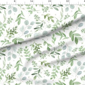 Spoonflower Fabric - Watercolor Leaves Pattern Eucalyptus Sage Green Greenery Printed on Petal Signature Cotton Fabric by The Yard - Sewing Quilting Apparel Crafts Decor