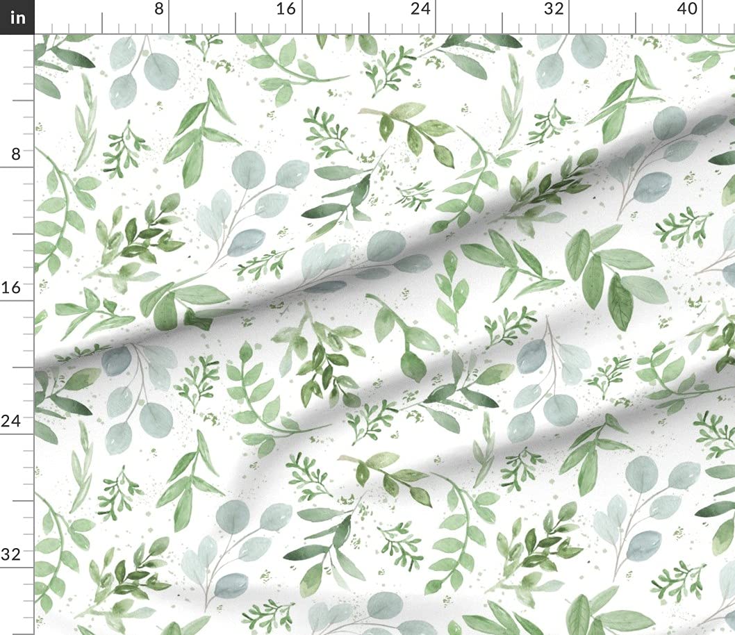 Spoonflower Fabric - Watercolor Leaves Pattern Eucalyptus Sage Green Greenery Printed on Petal Signature Cotton Fabric by The Yard - Sewing Quilting Apparel Crafts Decor