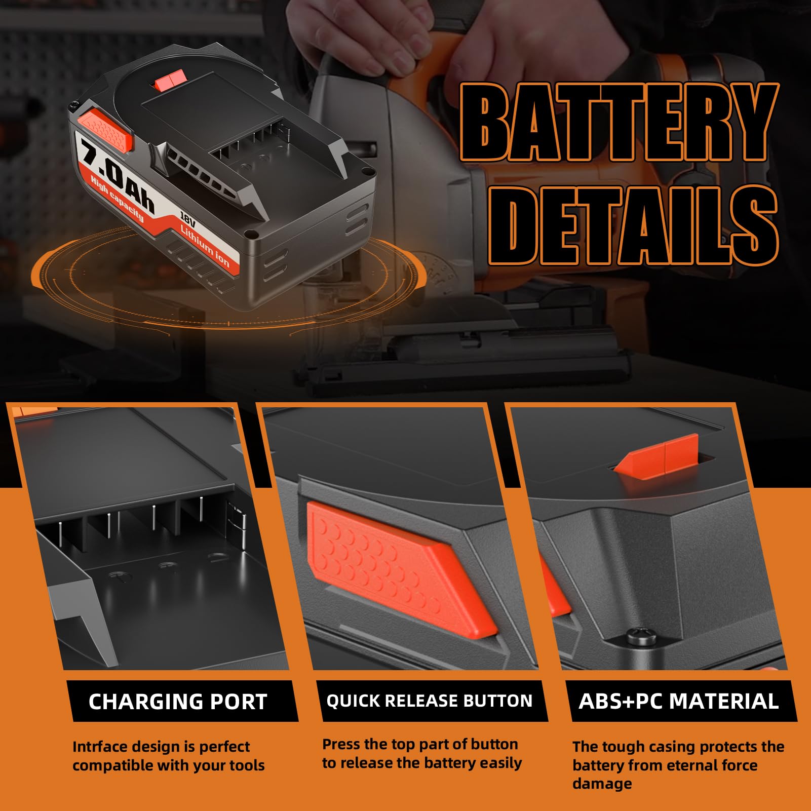 VINIDA 7.0Ah 18V R840087 Lithium Battery Replacement for Ridgid 18V Battery R840083 R840085 R840086 R840087 R840089