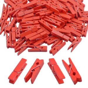 bronagrand 100pcs mini red wooden utility paper clip, clothespins clip, clothes line clips,photo clips