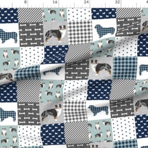 Spoonflower Fabric - Australian Pet Quilt Blue Cheater Floral Shepherd Dogs Wholecloth Top Printed on Petal Signature Cotton Fabric by The Yard - Sewing Quilting Apparel Crafts Decor