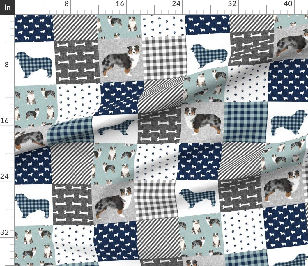 Spoonflower Fabric - Australian Pet Quilt Blue Cheater Floral Shepherd Dogs Wholecloth Top Printed on Petal Signature Cotton Fabric by The Yard - Sewing Quilting Apparel Crafts Decor