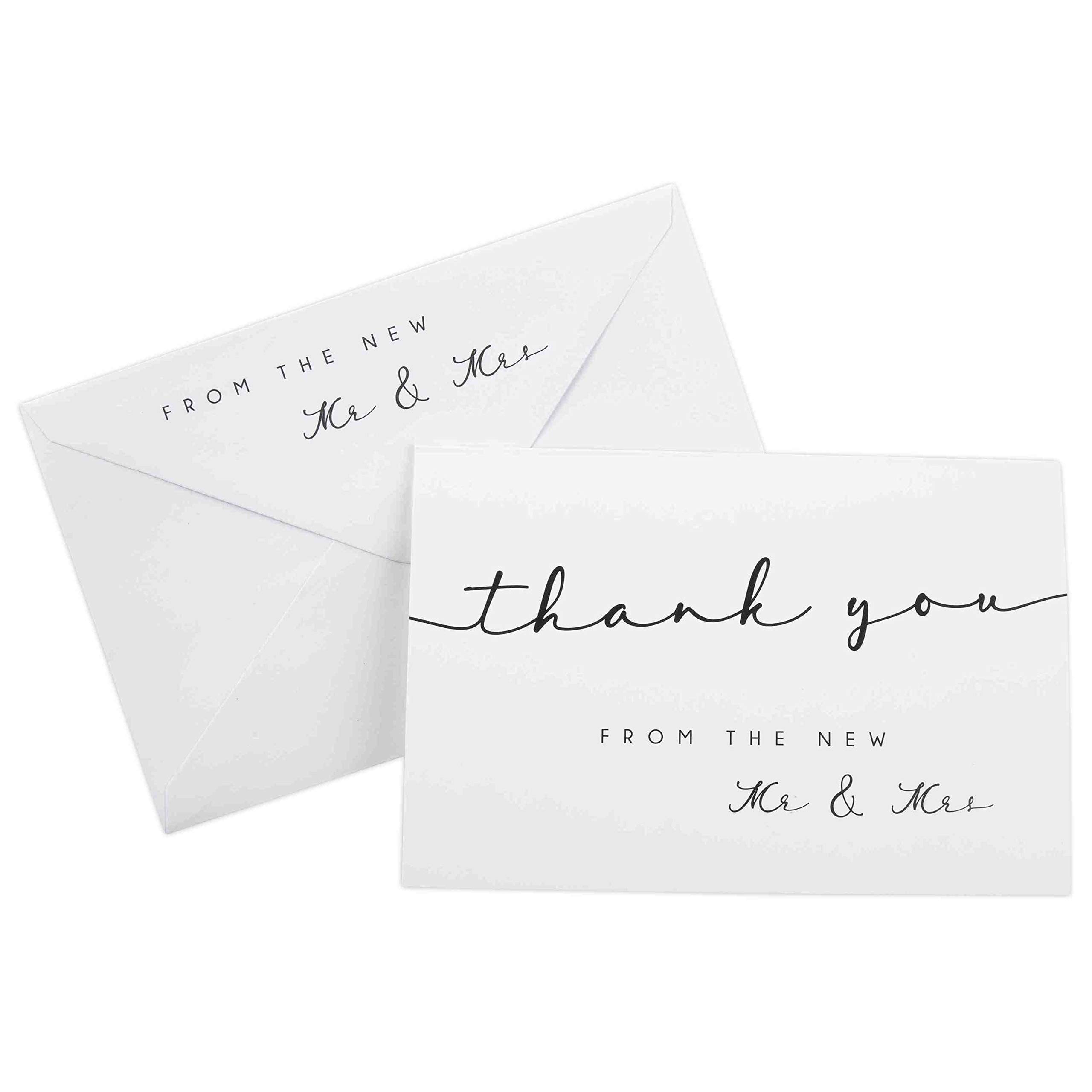 GSM Brands Thank You Cards for Wedding (Mr and Mrs Theme) - 100 Cards with Envelopes