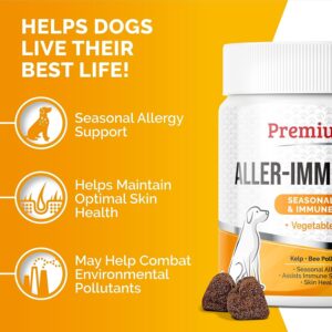 PREMIUM CARE Itch Relief for Dogs - 120 Allergy Chews for Dogs - Anti Itch Seasonal Support for Pets Itchy Skin Relief Skin Health Support with Colostrum, Vitamin C, Omega and Bee Pollen