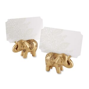 Kate Aspen Place Card Holders (Place Cards Included) - Set of 12 - Table Number Holder for Weddings, Lucky Golden Elephant Photo Holder for Table Assignments at Bridal Showers or Anniversaries