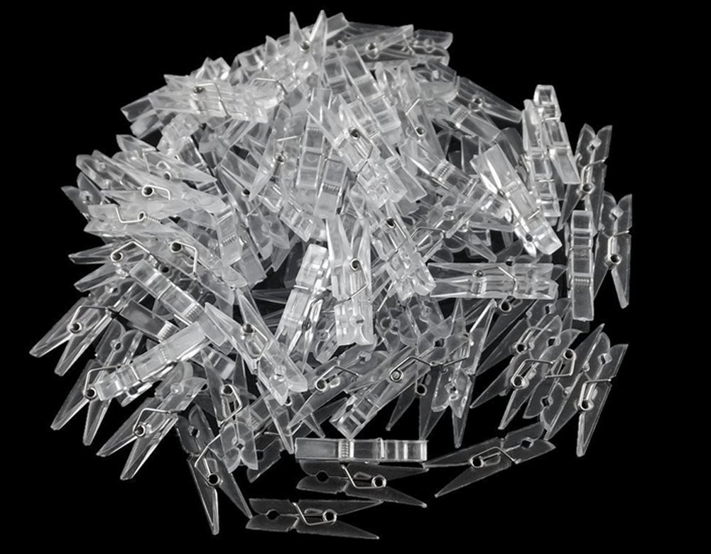 50PCS Clear Plastic Mini Spring Hanging Clips Clamps Holder Clothing Pins Paper Photos Clothes Line Clip Clothespins Clip Hanger Clips Laundry Clothespins(3.5cm x 0.7cm x 1cm)