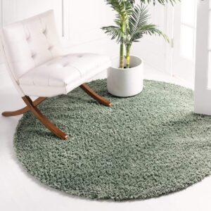 unique loom davos shag collection area rug - solid (6' 7" round, sage)