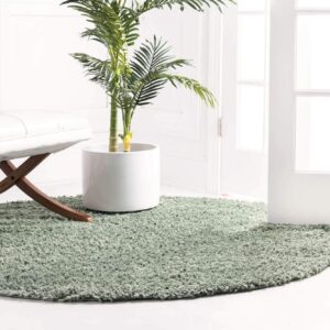 Unique Loom Davos Shag Collection Area Rug - Solid (6' 7" Round, Sage)