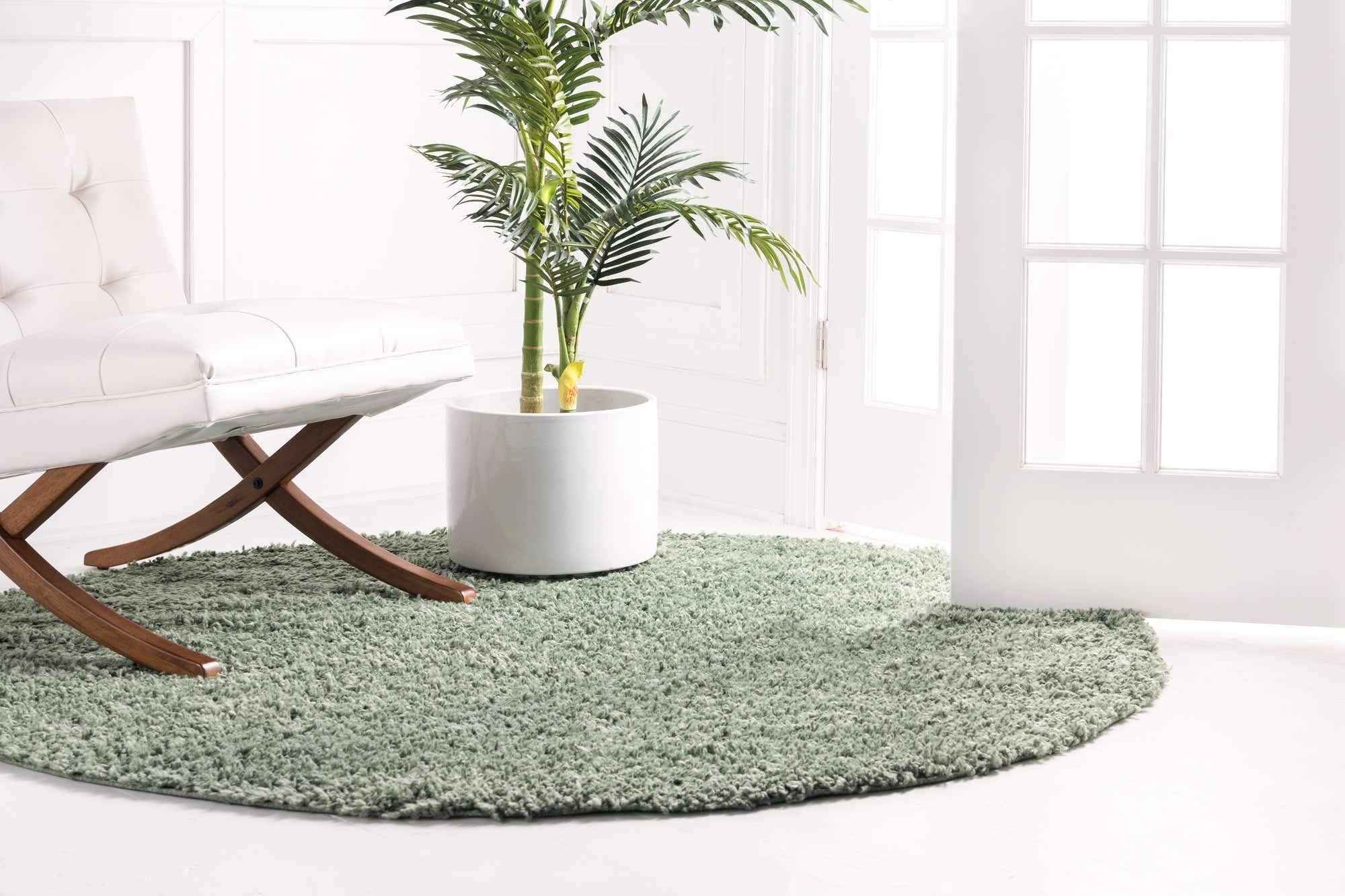 Unique Loom Davos Shag Collection Area Rug - Solid (6' 7" Round, Sage)