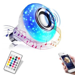 jetencn led light bulb bluetooth speaker with remote control and app, white+color changing - works with e26 base fixture - perfect lamp for home, party, bedroom, indoor floodlight bulb