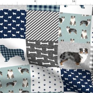 Spoonflower Fabric - Australian Pet Quilt Blue Cheater Floral Shepherd Dogs Wholecloth Top Printed on Petal Signature Cotton Fabric by The Yard - Sewing Quilting Apparel Crafts Decor