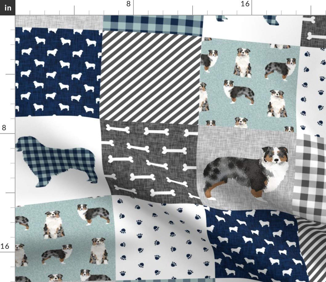 Spoonflower Fabric - Australian Pet Quilt Blue Cheater Floral Shepherd Dogs Wholecloth Top Printed on Petal Signature Cotton Fabric by The Yard - Sewing Quilting Apparel Crafts Decor