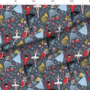 Spoonflower Fabric - Nutcracker Ballet Christmas Music Holiday Ballerina Printed on Petal Signature Cotton Fabric by The Yard - Sewing Quilting Apparel Crafts Decor