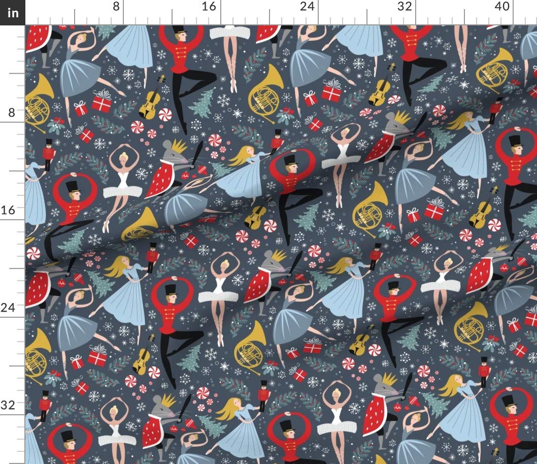 Spoonflower Fabric - Nutcracker Ballet Christmas Music Holiday Ballerina Printed on Petal Signature Cotton Fabric by The Yard - Sewing Quilting Apparel Crafts Decor