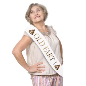 Old Fart Sash – Classic Celebration Sash Birthday and Retirement Brown Foil Sash with Oversized Safety Pin for Both Men and Women. Ideal for Work Parties, Events, and Decoration by JPACO