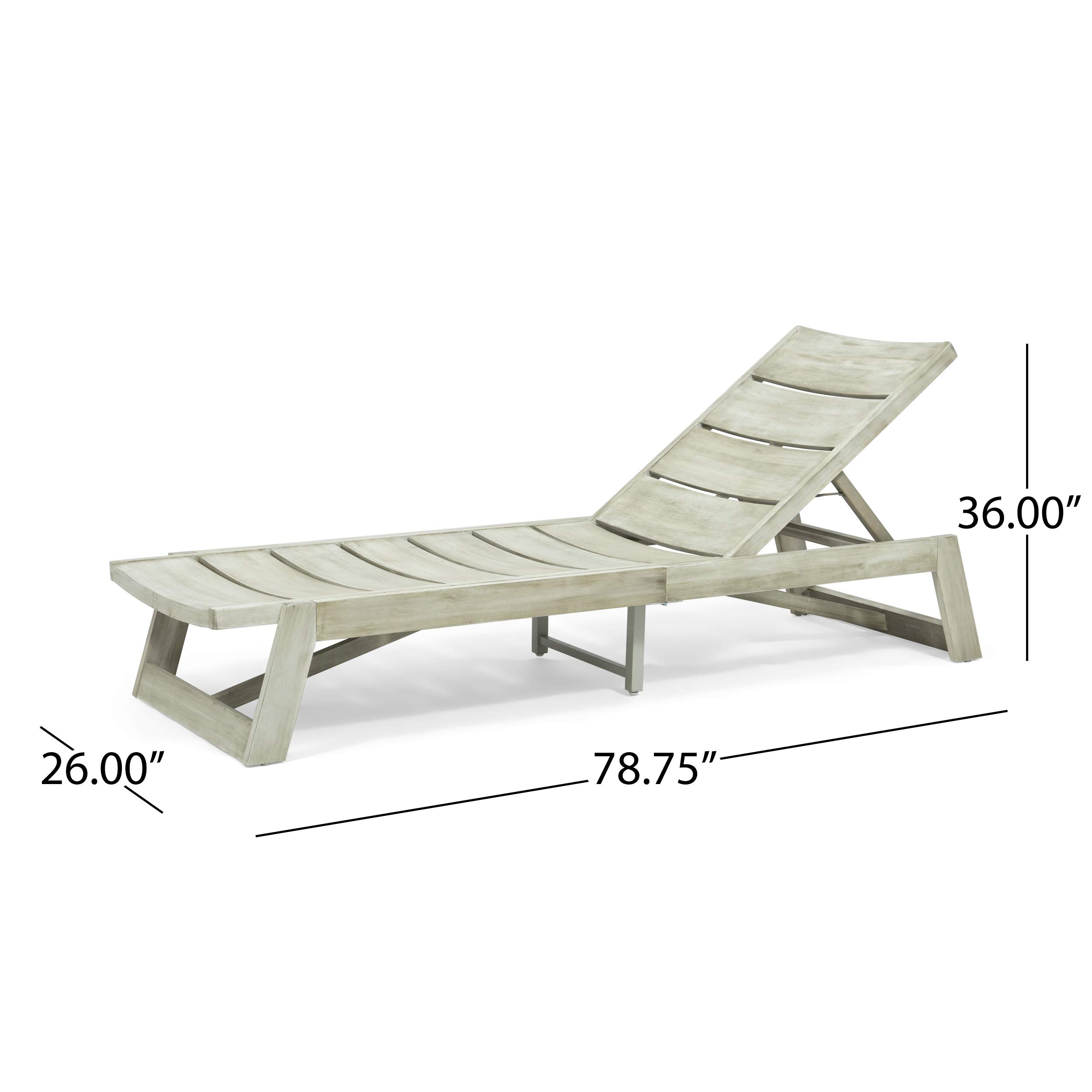 GDFStudio Outdoor Wood and Iron Chaise Lounge, Light Gray and Gray