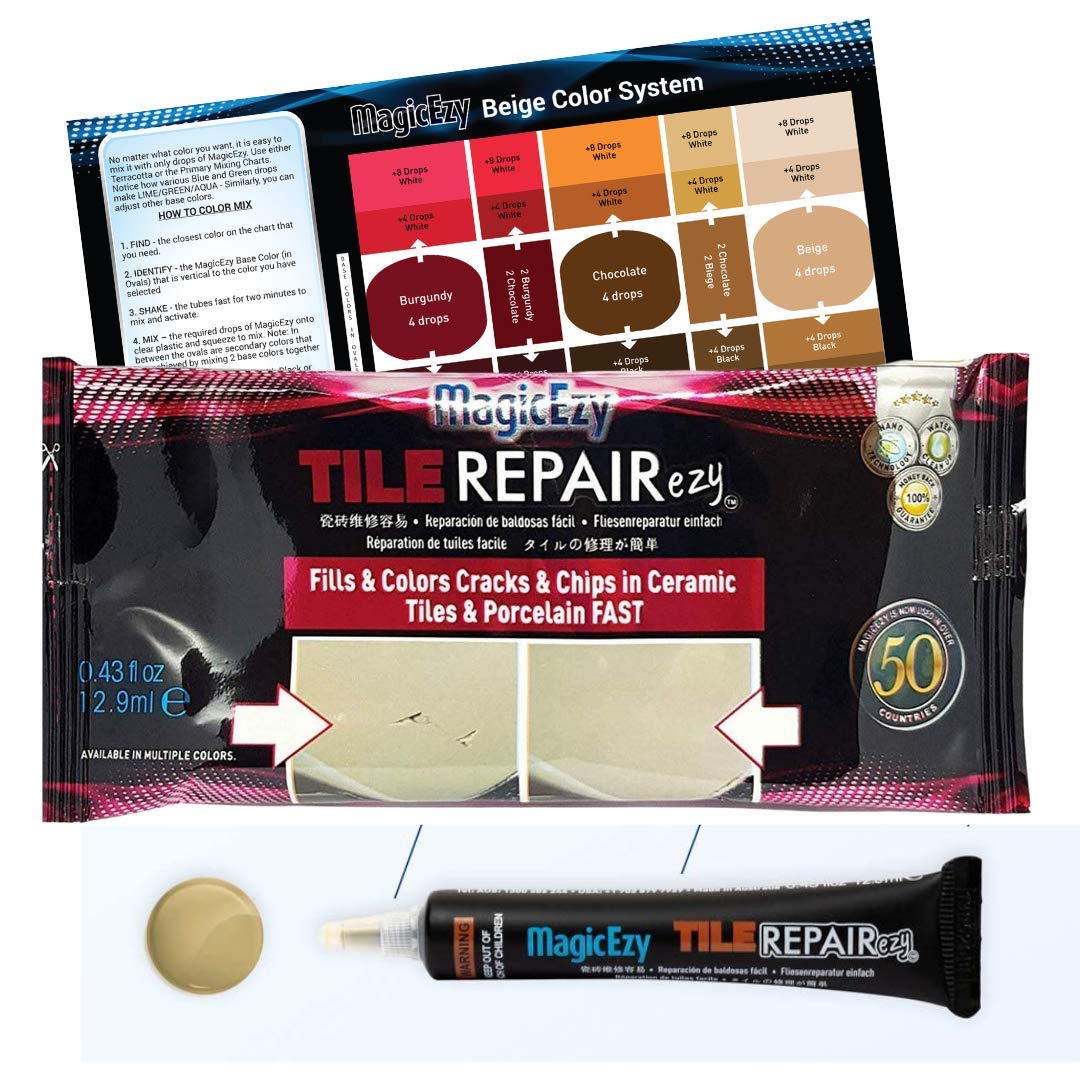 MagicEzy Tile RepairEzy (Honey Beige) Ceramic Tile Repair Kit - Cracked Chipped Bathroom Floor Tiles