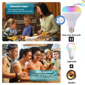 JETENCN LED Light Bulb Bluetooth Speaker with Remote Control and APP, White+Color Changing - Works with E26 Base Fixture - Perfect Lamp for Home, Party, Bedroom, Indoor Floodlight Bulb