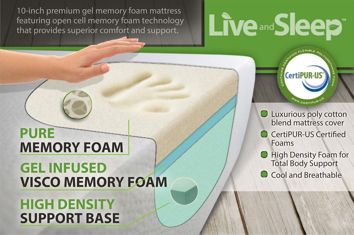 Live and Sleep Elite - Full XL Cooling Gel Memory Foam Mattress in a Box - Certipur Certified Bed in a Box - Full Extra Long Size