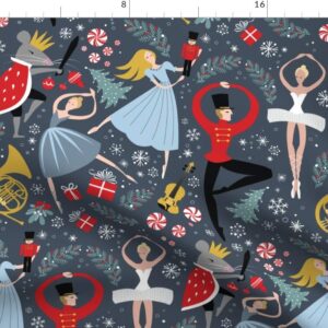 Spoonflower Fabric - Nutcracker Ballet Christmas Music Holiday Ballerina Printed on Petal Signature Cotton Fabric by The Yard - Sewing Quilting Apparel Crafts Decor