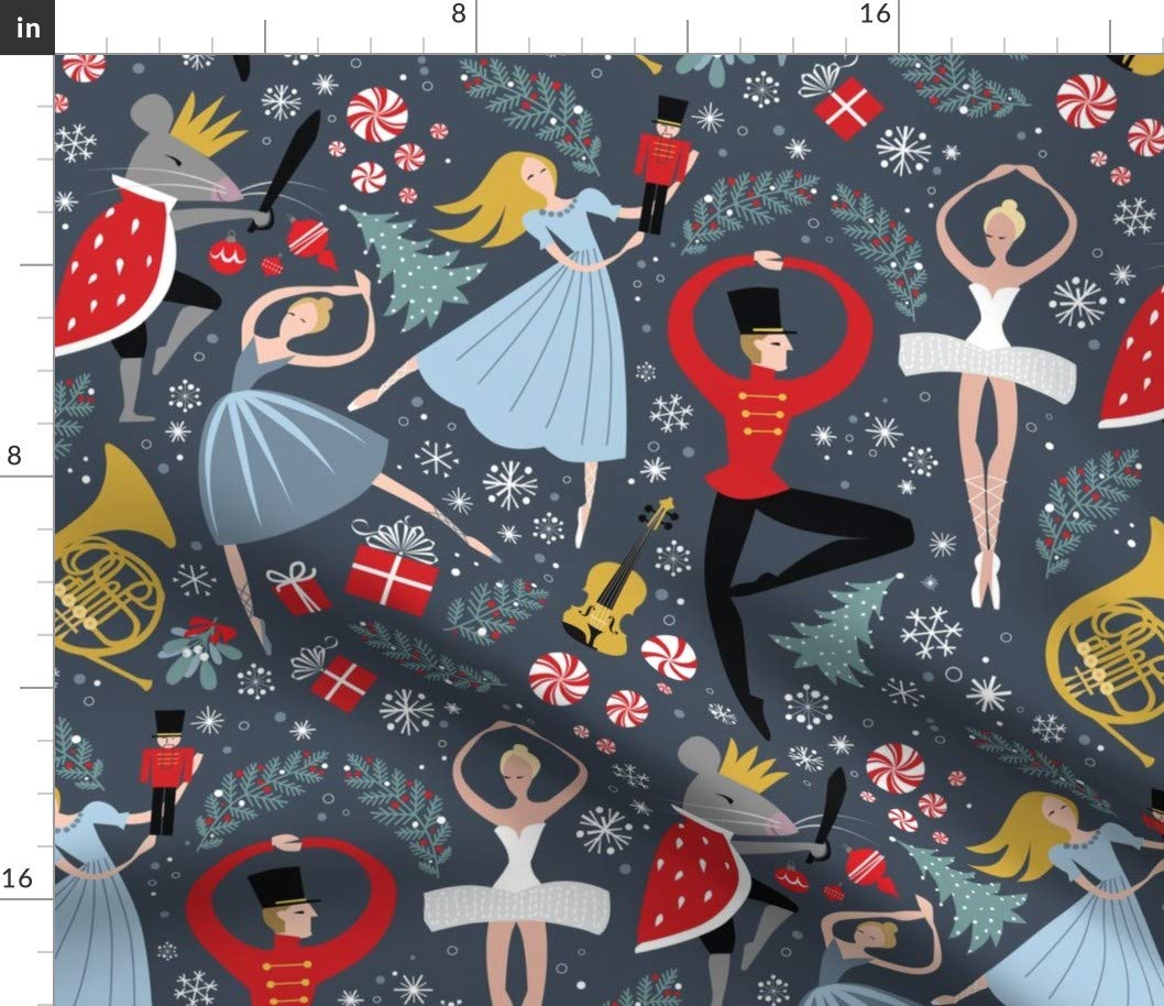 Spoonflower Fabric - Nutcracker Ballet Christmas Music Holiday Ballerina Printed on Petal Signature Cotton Fabric by The Yard - Sewing Quilting Apparel Crafts Decor