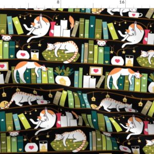 Spoonflower Fabric - Library Cats Cat Book Candle Bookshelf Hygge Books Cute Home Pet Printed on Petal Signature Cotton Fabric by The Yard - Sewing Quilting Apparel Crafts Decor