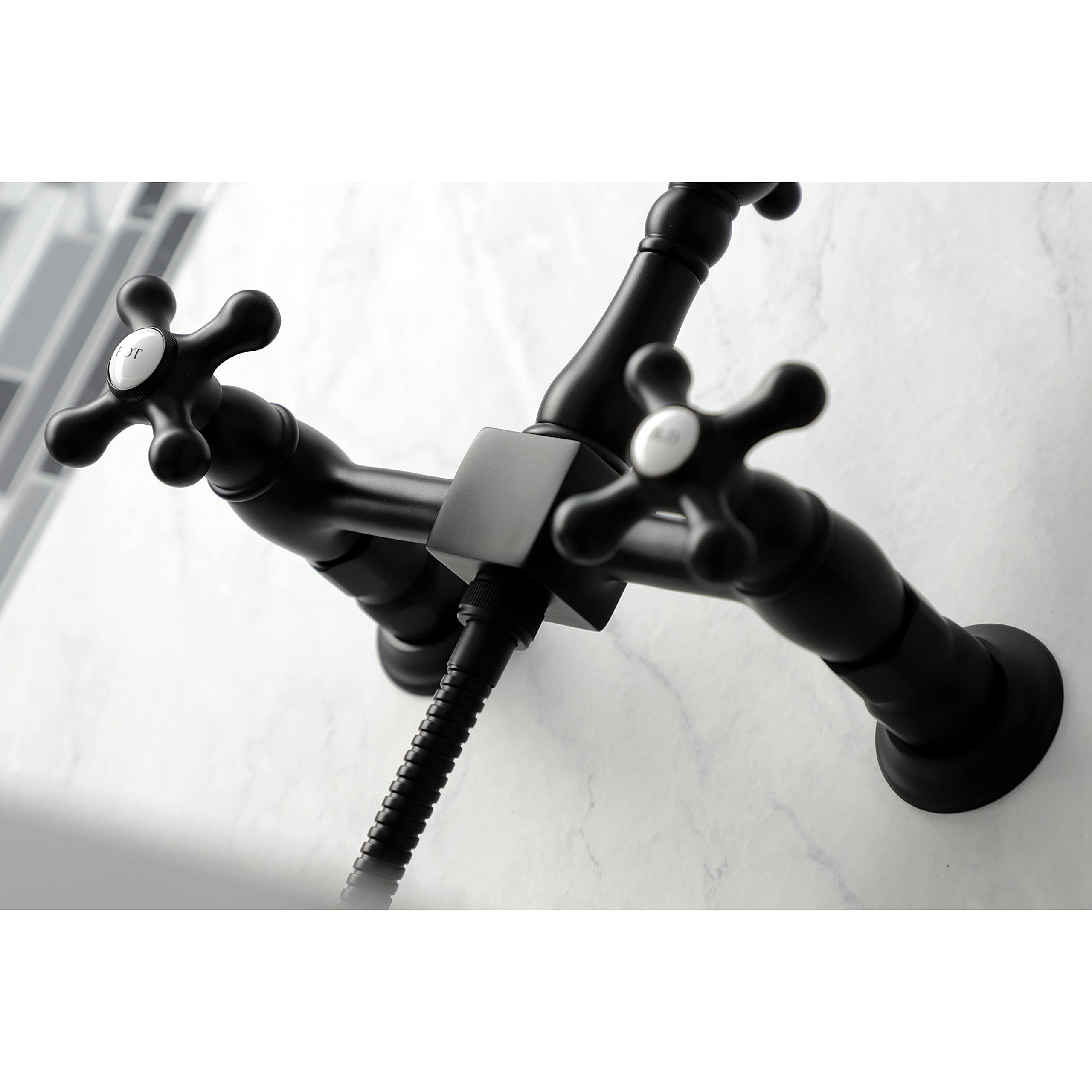 Kingston Brass KS1260AXBS Heritage Bridge Kitchen Faucet, Matte Black