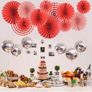 18Pc Party Hanging Paper Fans Set Decorative Red Folding Fans Party Decorations Round Fan Wall Decor Paper Garlands Flower Decoration for Birthday Festival Party Wedding Graduation Events Accessories