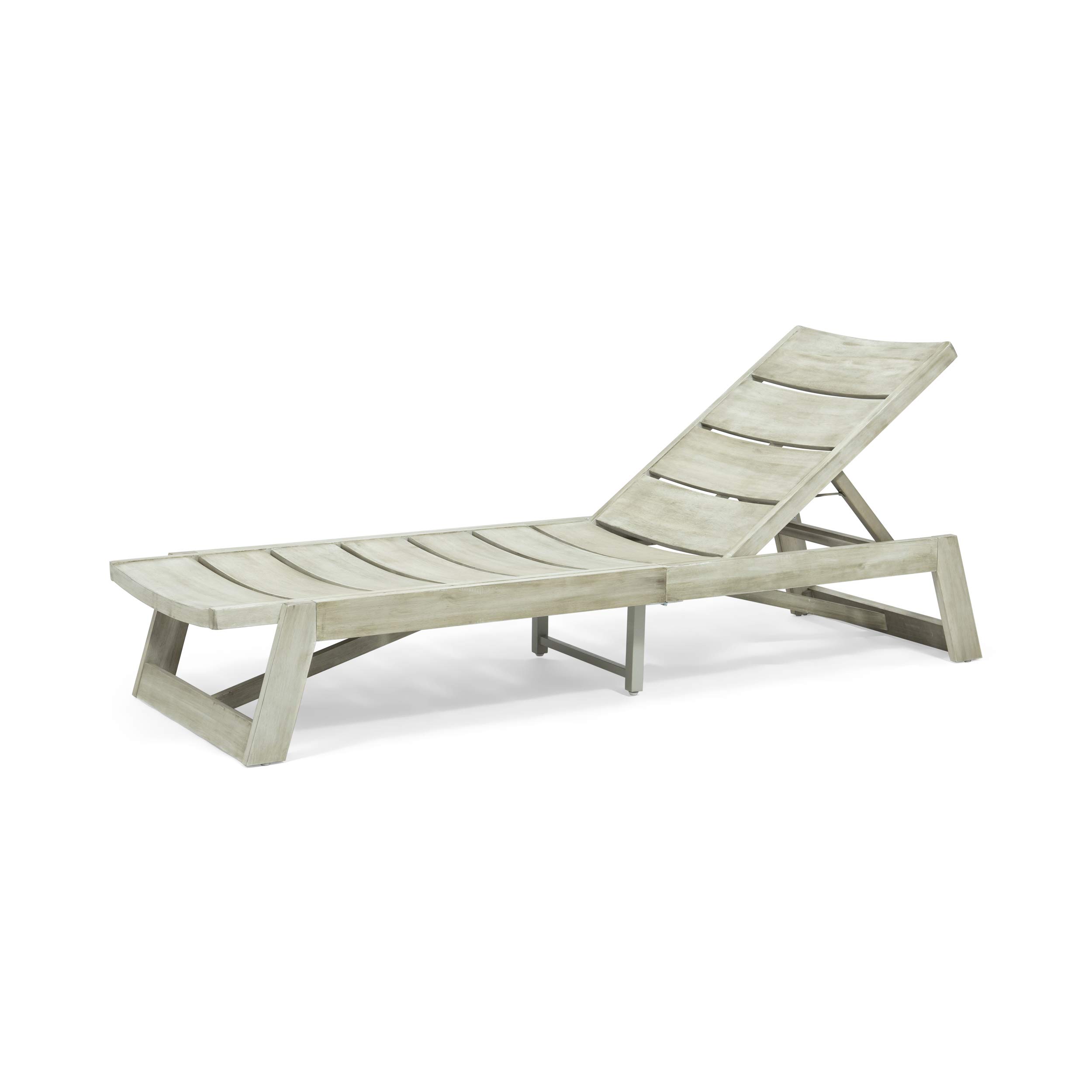 GDFStudio Outdoor Wood and Iron Chaise Lounge, Light Gray and Gray