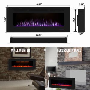 Masarflame 36" Recessed Electric Fireplace Insert, 5 Flame Settings, Log Set or Crystal Options, Temperature Control by Touch Panel & Remote, 750/ 1500W Heater