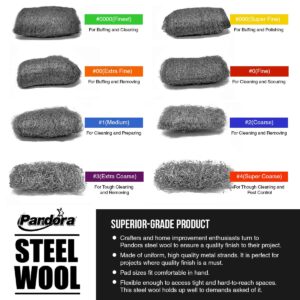 Pandora Steel Wool #0000 - Finest Grade, 16 Pads for Buffing and Cleaning - Quality Metal Strands - Ideal for Windows and Furniture