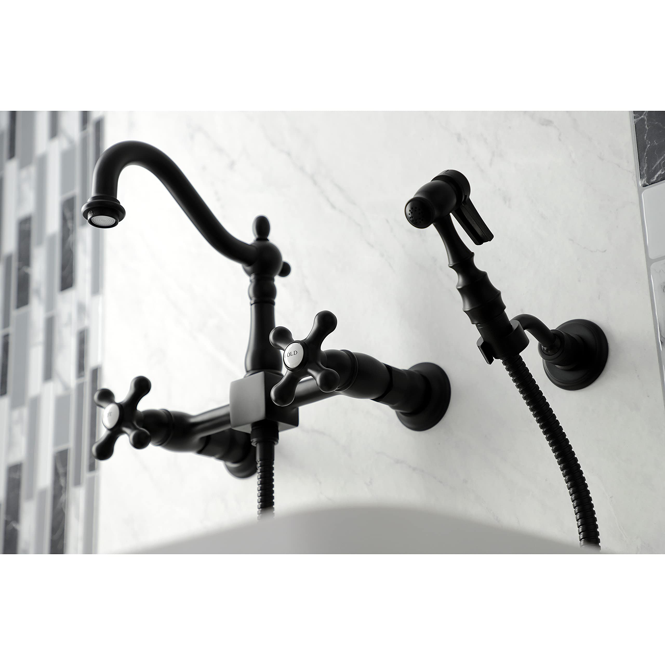 Kingston Brass KS1260AXBS Heritage Bridge Kitchen Faucet, Matte Black