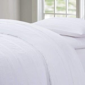 Brooklyn Loom Carlisle Stripe Duvet Set, Queen, White