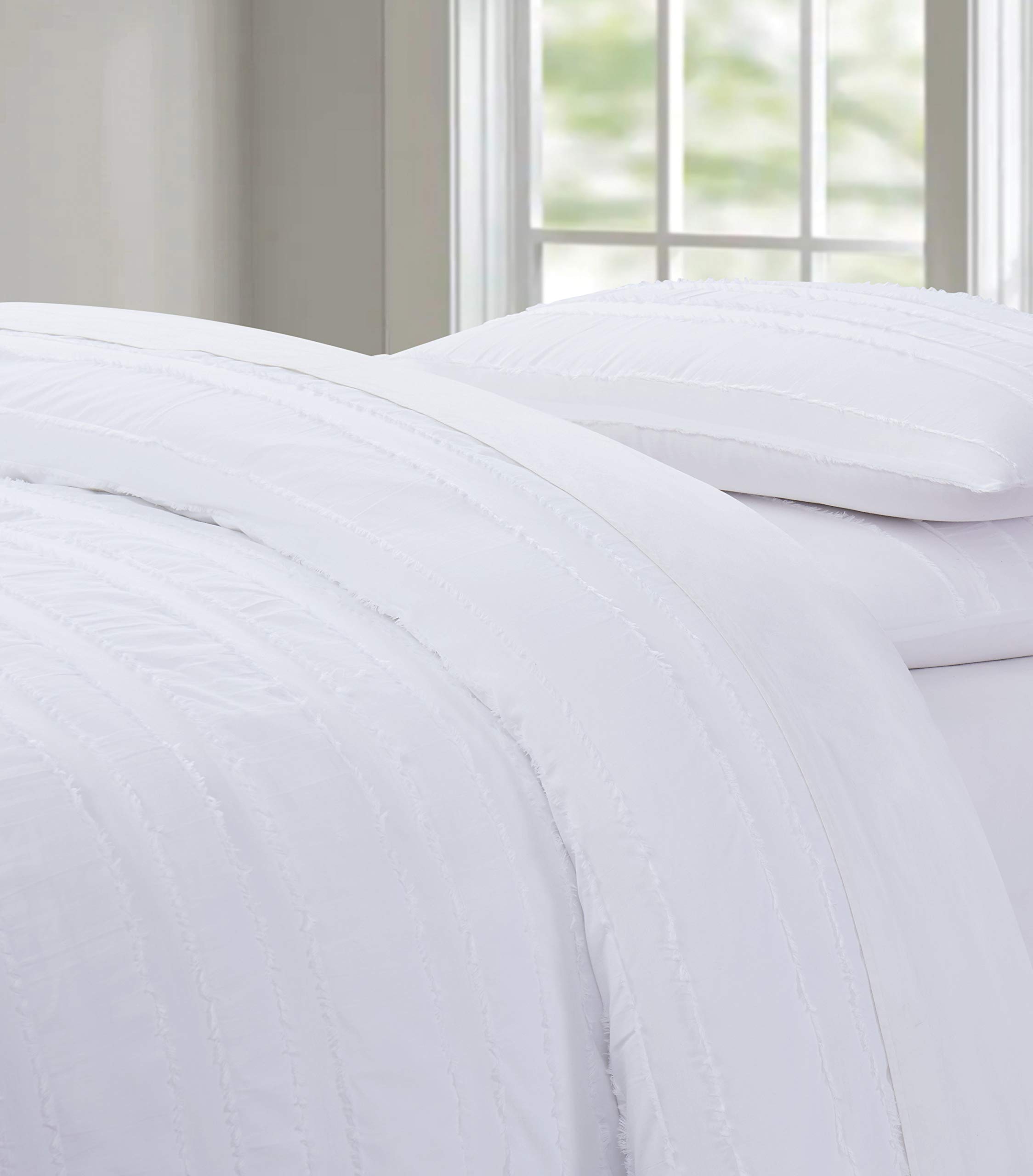 Brooklyn Loom Carlisle Stripe Duvet Set, Queen, White