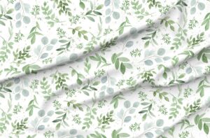 spoonflower fabric - watercolor leaves pattern eucalyptus sage green greenery printed on petal signature cotton fabric by the yard - sewing quilting apparel crafts decor