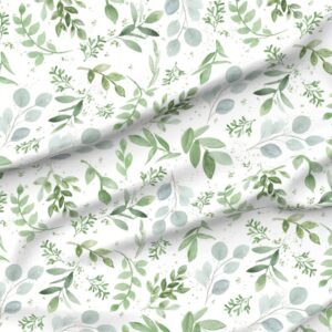 Spoonflower Fabric - Watercolor Leaves Pattern Eucalyptus Sage Green Greenery Printed on Petal Signature Cotton Fabric by The Yard - Sewing Quilting Apparel Crafts Decor