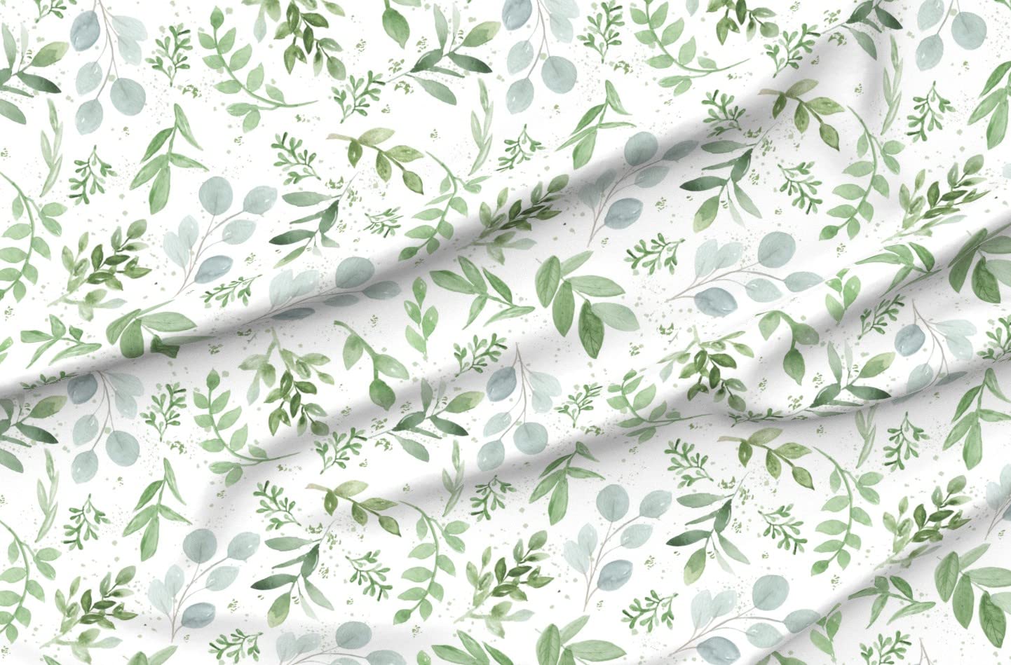 Spoonflower Fabric - Watercolor Leaves Pattern Eucalyptus Sage Green Greenery Printed on Petal Signature Cotton Fabric by The Yard - Sewing Quilting Apparel Crafts Decor