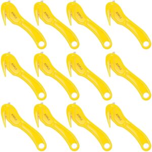 12 count film cutter tool knives, wrap opener, tape splitter, disposable, yellow (2 x 5.9 in)