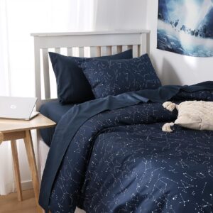 Wake In Cloud - Constellation Comforter Set, Celestial Space Star Galaxy Astrology, Soft Lightweight Bedding for Teen Kids Boys Girls, 3 Pieces, Navy Blue, Twin/Twin XL Size