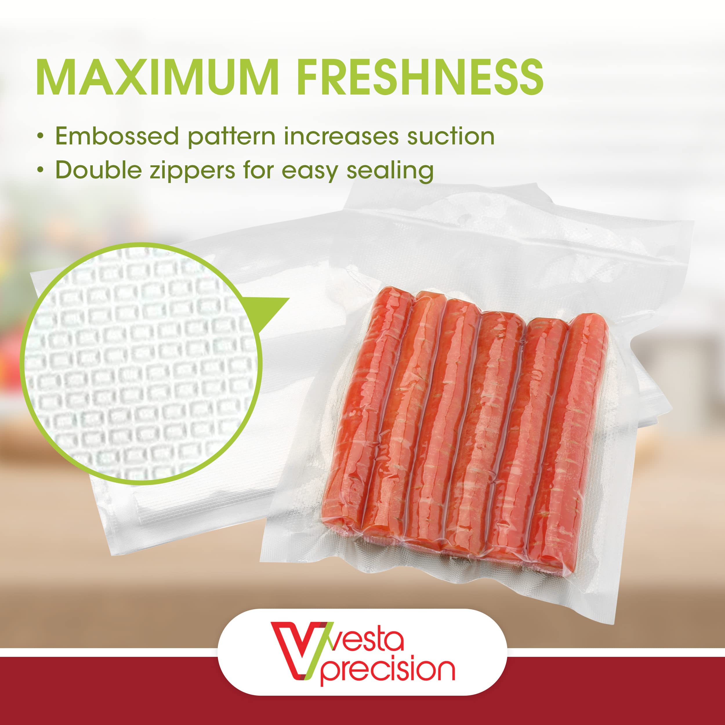 Vesta Precision Vacuum Seal Pouches - Clear and Embossed Vacuum Sealer Bags with Zipper and Valve - Great for Food Storage and Sous Vide - 11 x 16 inches - 15 Vacuum Seal Bags Per Box