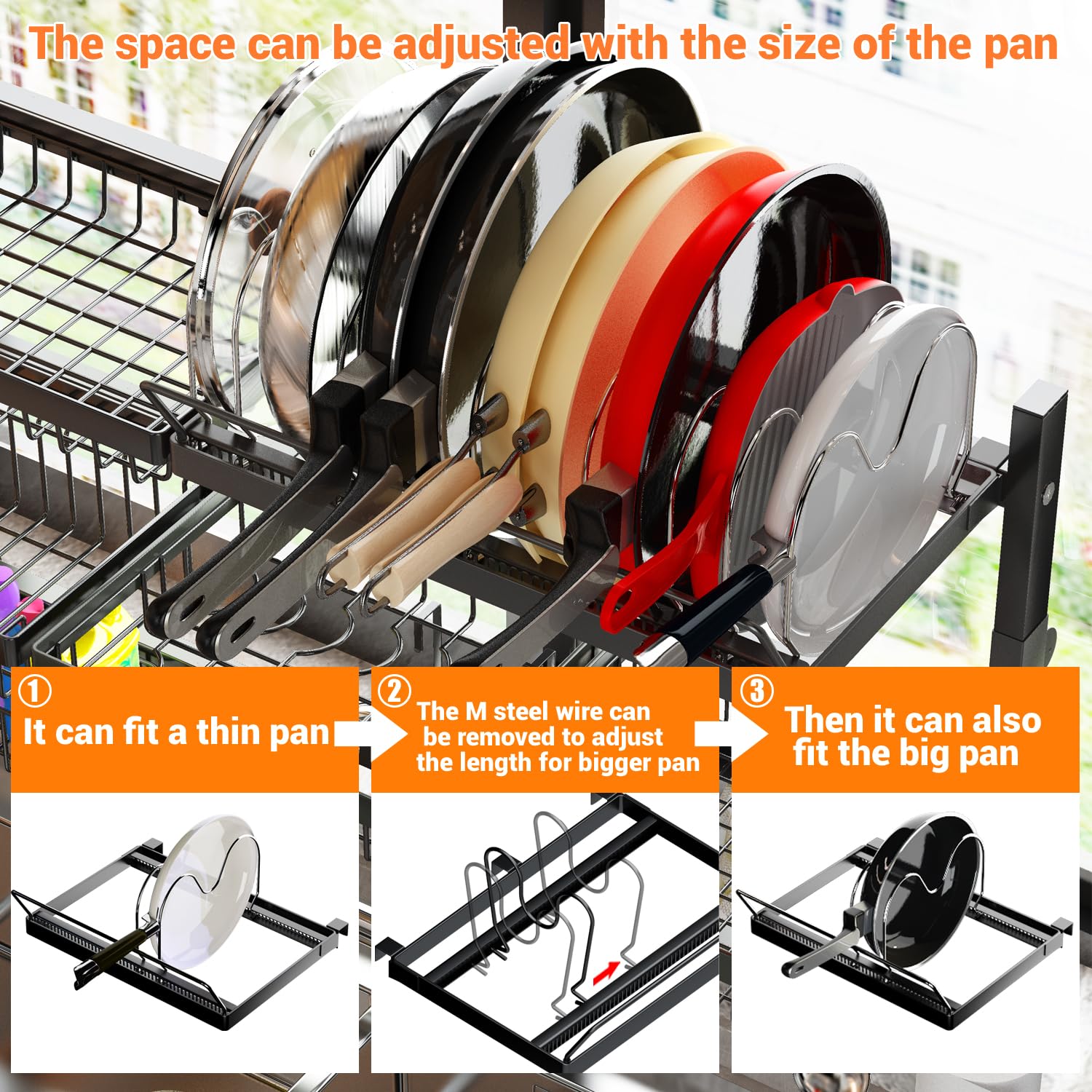 ADBIU Over Sink Dish Drying Rack (Expandable Height/Length) Snap-On Design Large Dish Drainer Storage Counter Organizer 31-39.5L x 12W x 34-38H (inches)