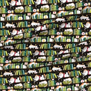 Spoonflower Fabric - Library Cats Cat Book Candle Bookshelf Hygge Books Cute Home Pet Printed on Petal Signature Cotton Fabric by The Yard - Sewing Quilting Apparel Crafts Decor